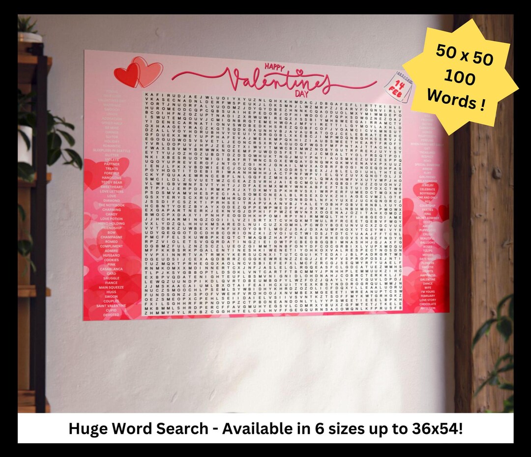 Huge Valentine's Day Word Search Puzzle (word Scramble) Poster ...