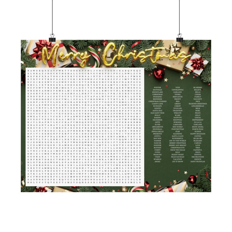 Christmas Word Search Poster: Gigantic Holiday Family Game - Etsy