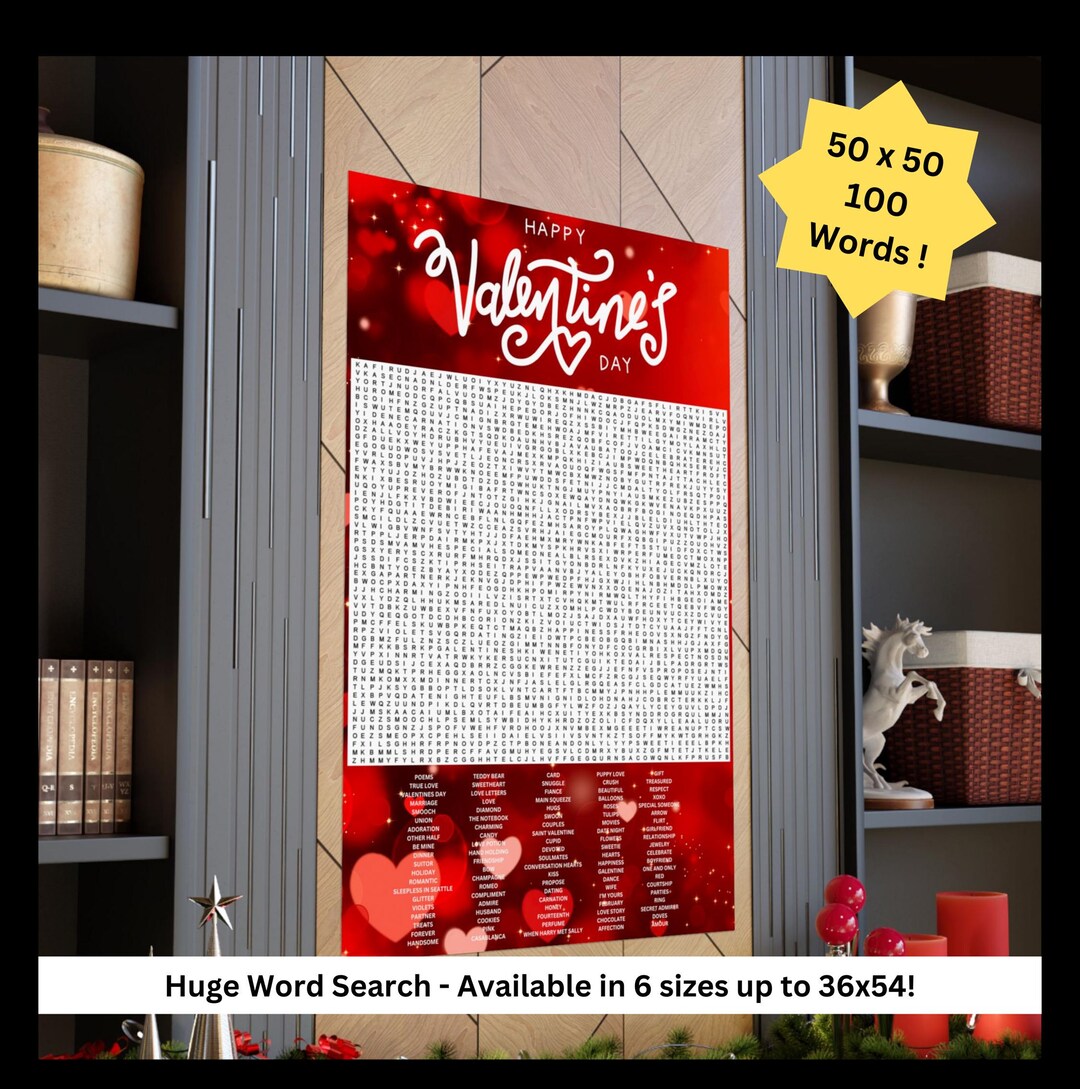 Huge Valentine's Day Word Search Puzzle (word Scramble) Poster ...