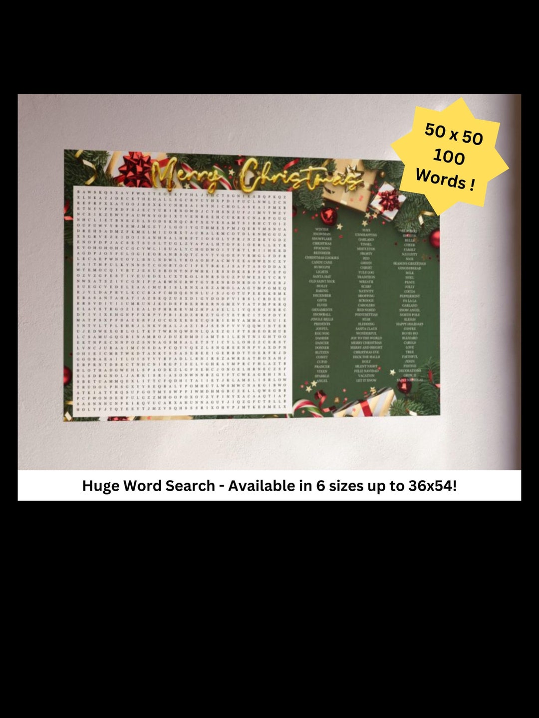 Christmas Word Search Poster: Gigantic Holiday Family Game - Etsy