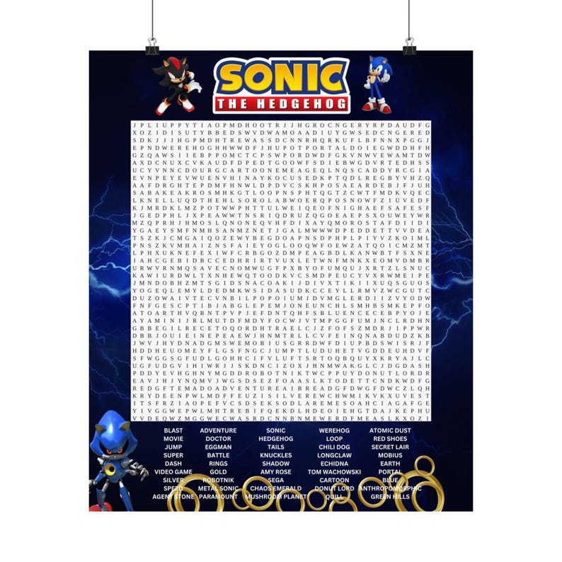 Sonic the Hedgehog Word Search Poster: Family Game (6 Sizes) - Etsy