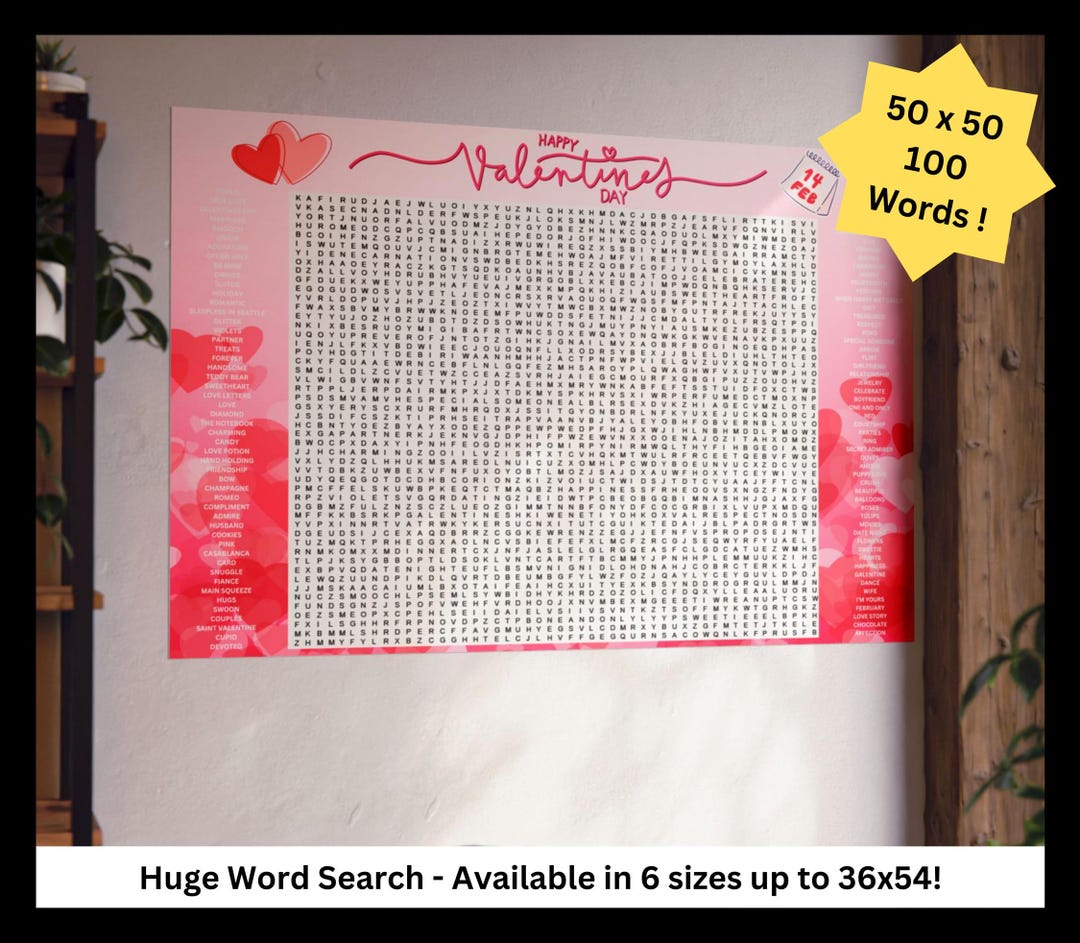 Huge Valentine's Day Word Search Puzzle (word Scramble) Poster ...