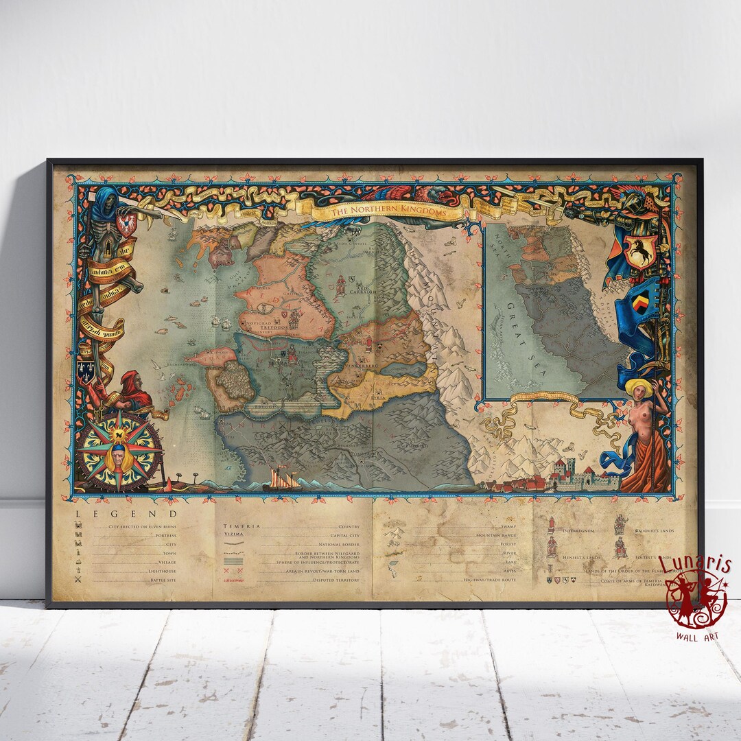The Witcher 3 Wild Hunt Map Poster | the Northern Kingdoms Wall Art ...