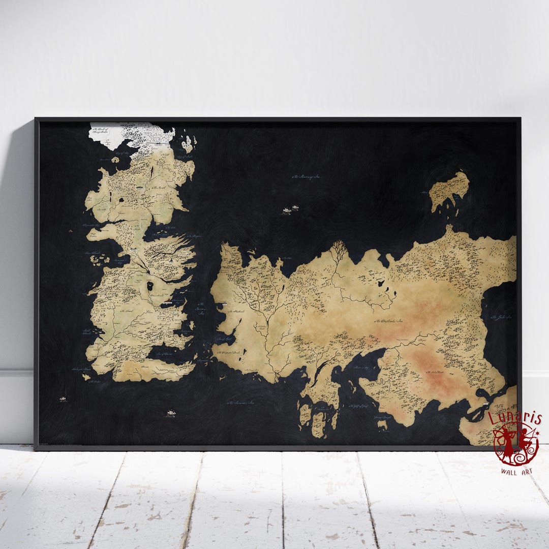 GOT Map Poster Westeros Wall Art Unframed Canvas Print Gift Game Poster ...
