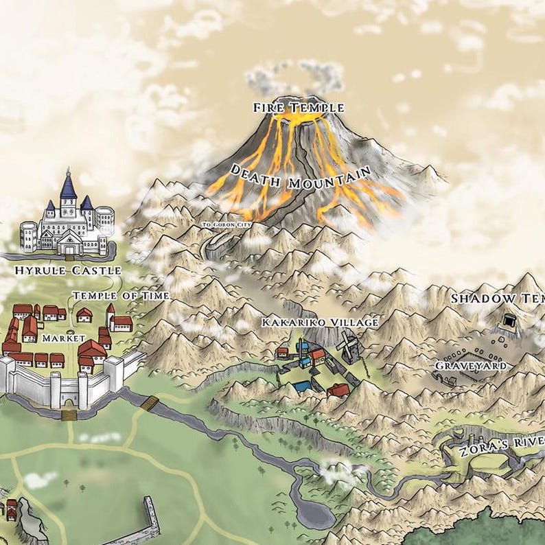 The Legend of Zelda Map Poster | Hyrule Wall Art | Unframed Canvas ...