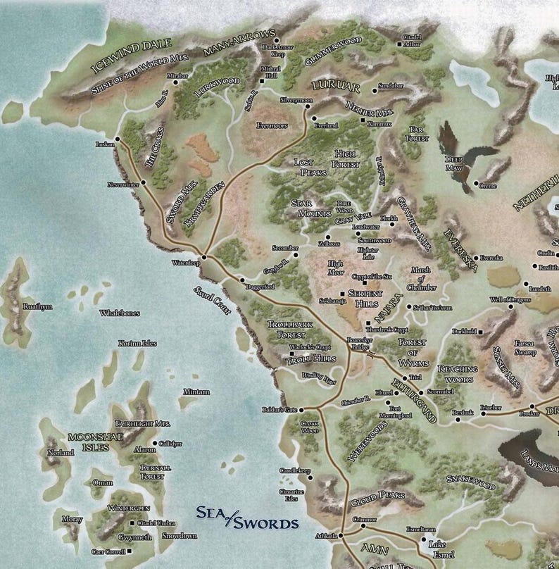 Dungeons and Dragons Faerun Poster | Forgotten Realms Wall Art ...