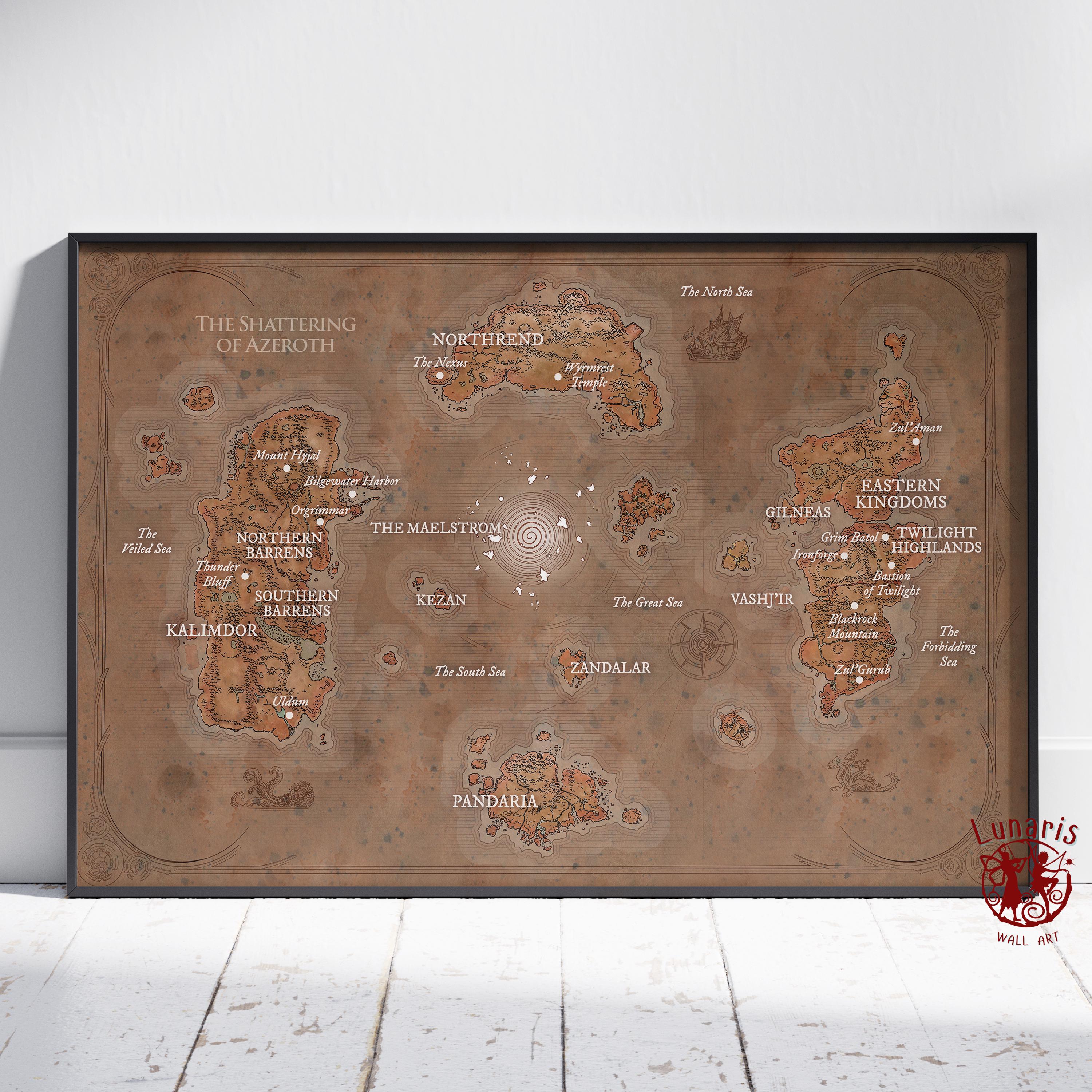 World of Warcraft Map Poster Azeroth Wall Art Unframed Canvas Print Gift Game Poster - Etsy