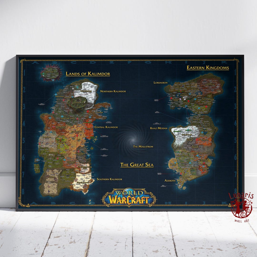 World of Warcraft Map Poster Azeroth Wall Art Unframed Canvas Print Gift Game Poster - Etsy