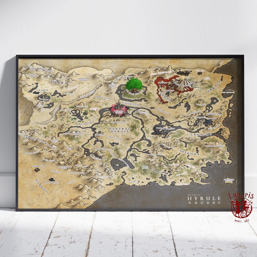 The Legend of Zelda Map Poster Hyrule Wall Art Unframed Canvas Print ...