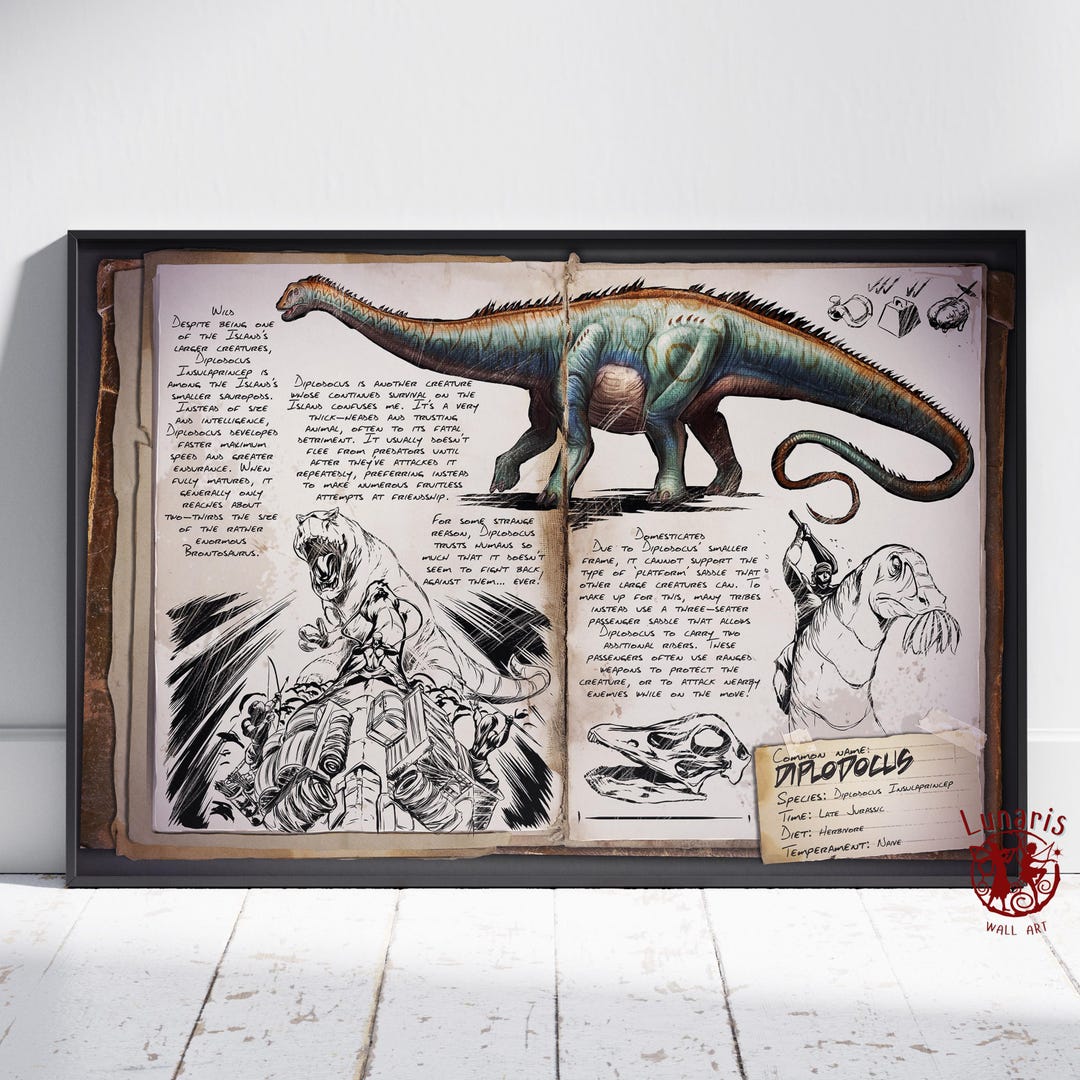 Ark Survival Evolved Dossiers Poster | Diplodocus Wall Art | Unframed ...