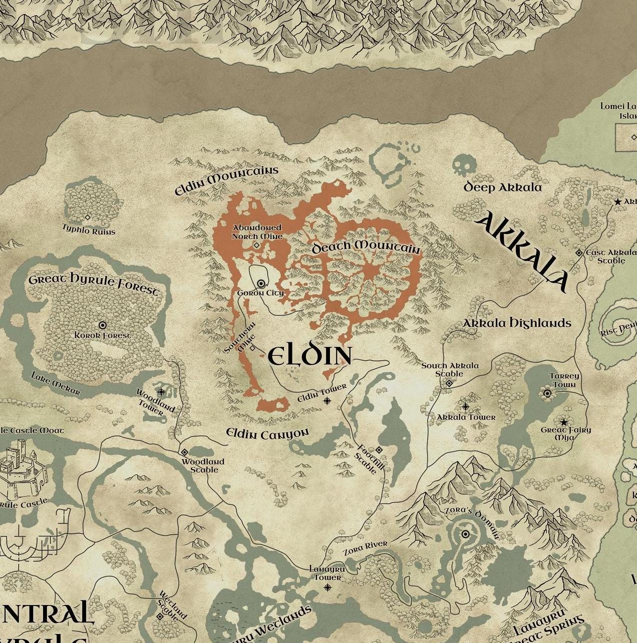 The Legend of Zelda Map Poster | Hyrule Wall Art | Unframed Canvas ...