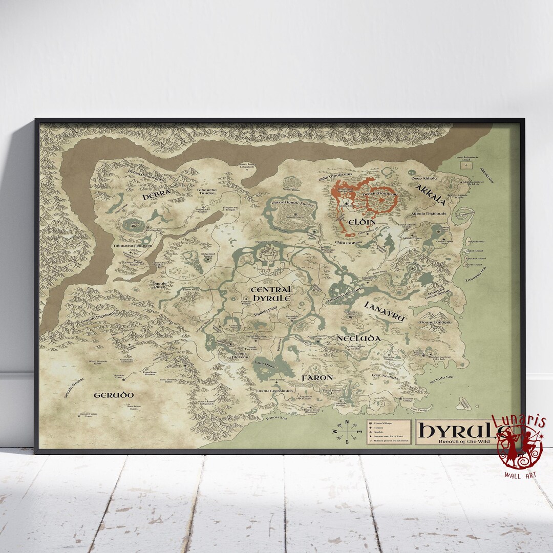 The Legend of Zelda Map Poster | Hyrule Wall Art | Unframed Canvas ...