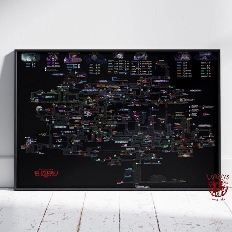 Hollow Knight Map Poster | Hallownest Wall Art | Unframed Canvas Print ...