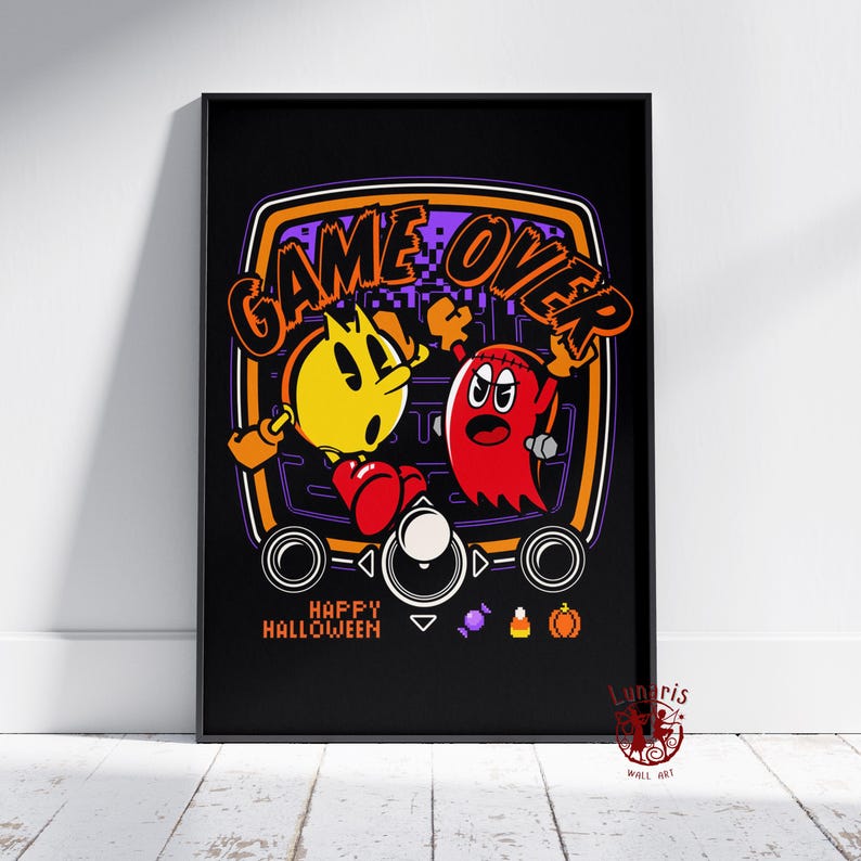 Pacman Poster Pakkuman Wall Art Unframed Canvas Print Gift Game Poster ...