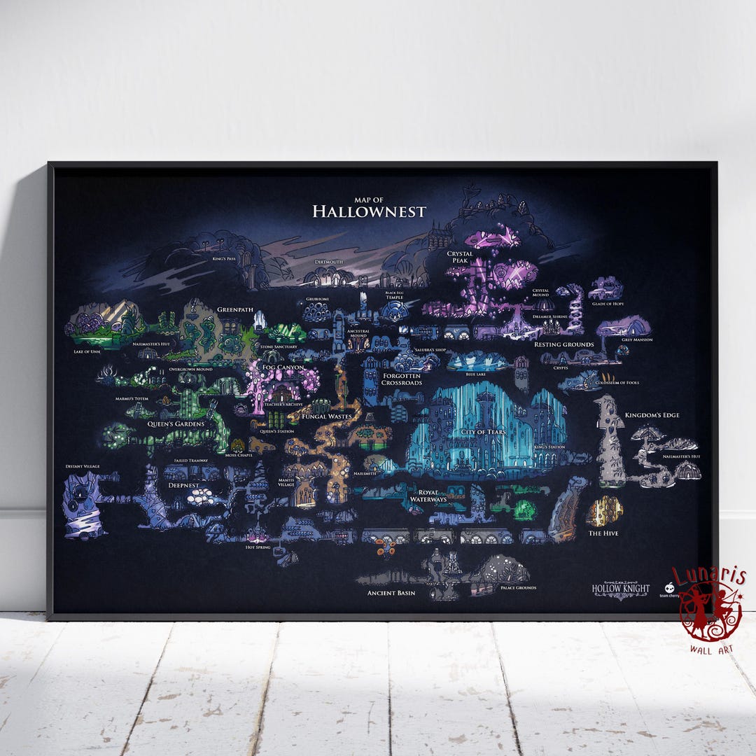 Hollow Knight Map Poster | Hallownest Wall Art | Unframed Canvas Print ...