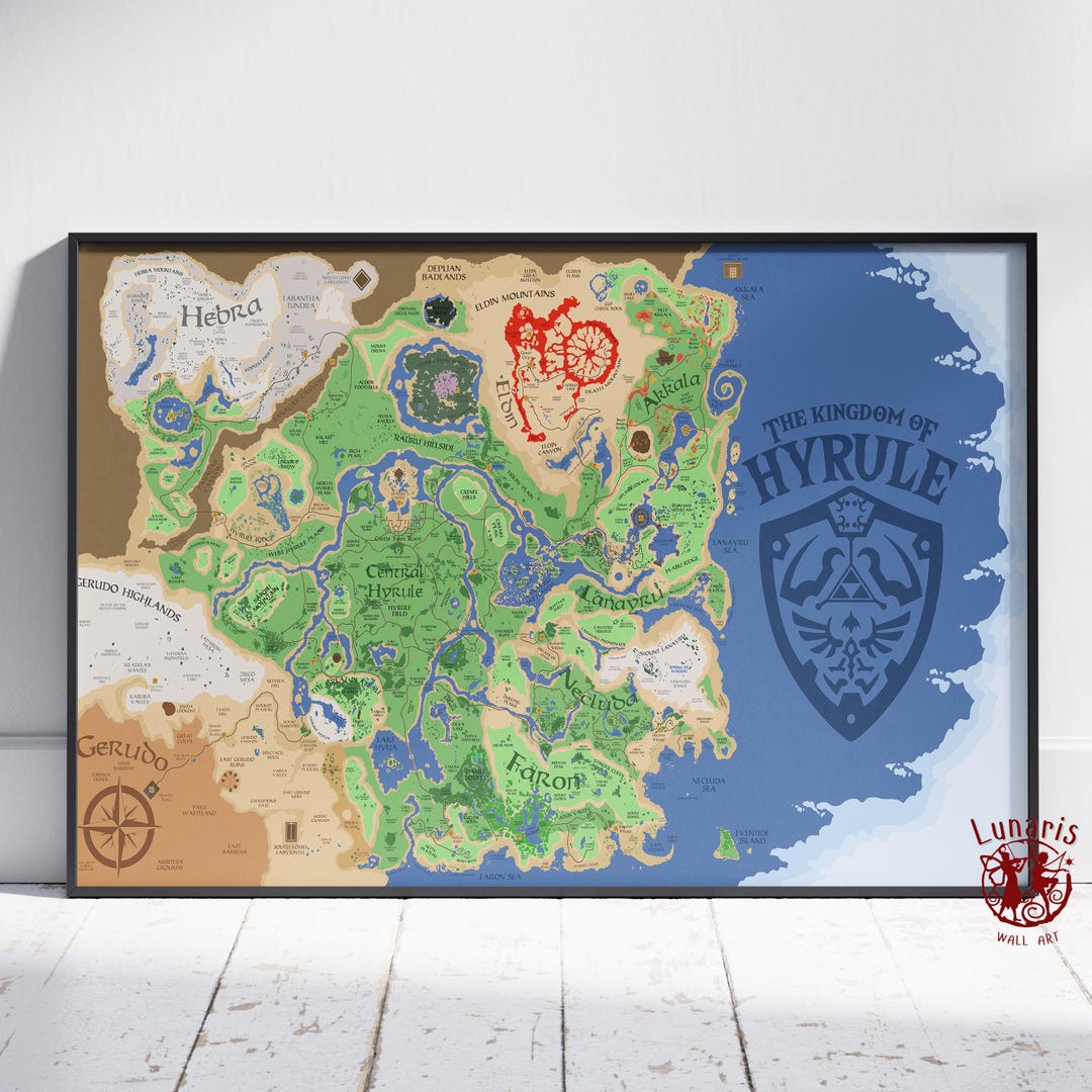 The Legend of Zelda Map Poster | Hyrule Wall Art | Unframed Canvas ...