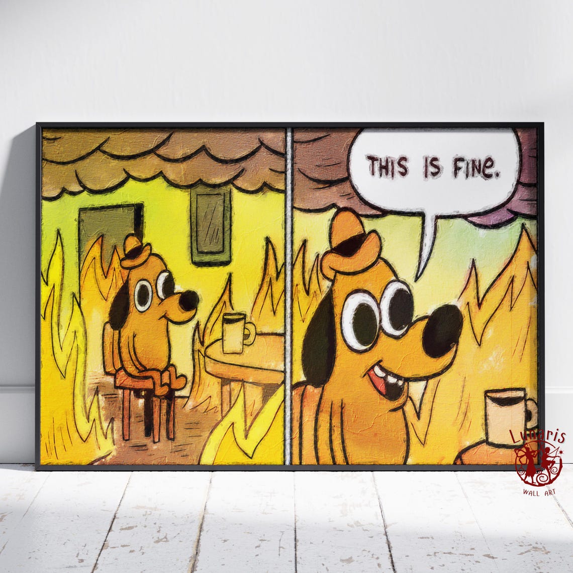 This is Fine Meme Poster | Dog in Fire Meme Wall Art | Unframed Canvas ...
