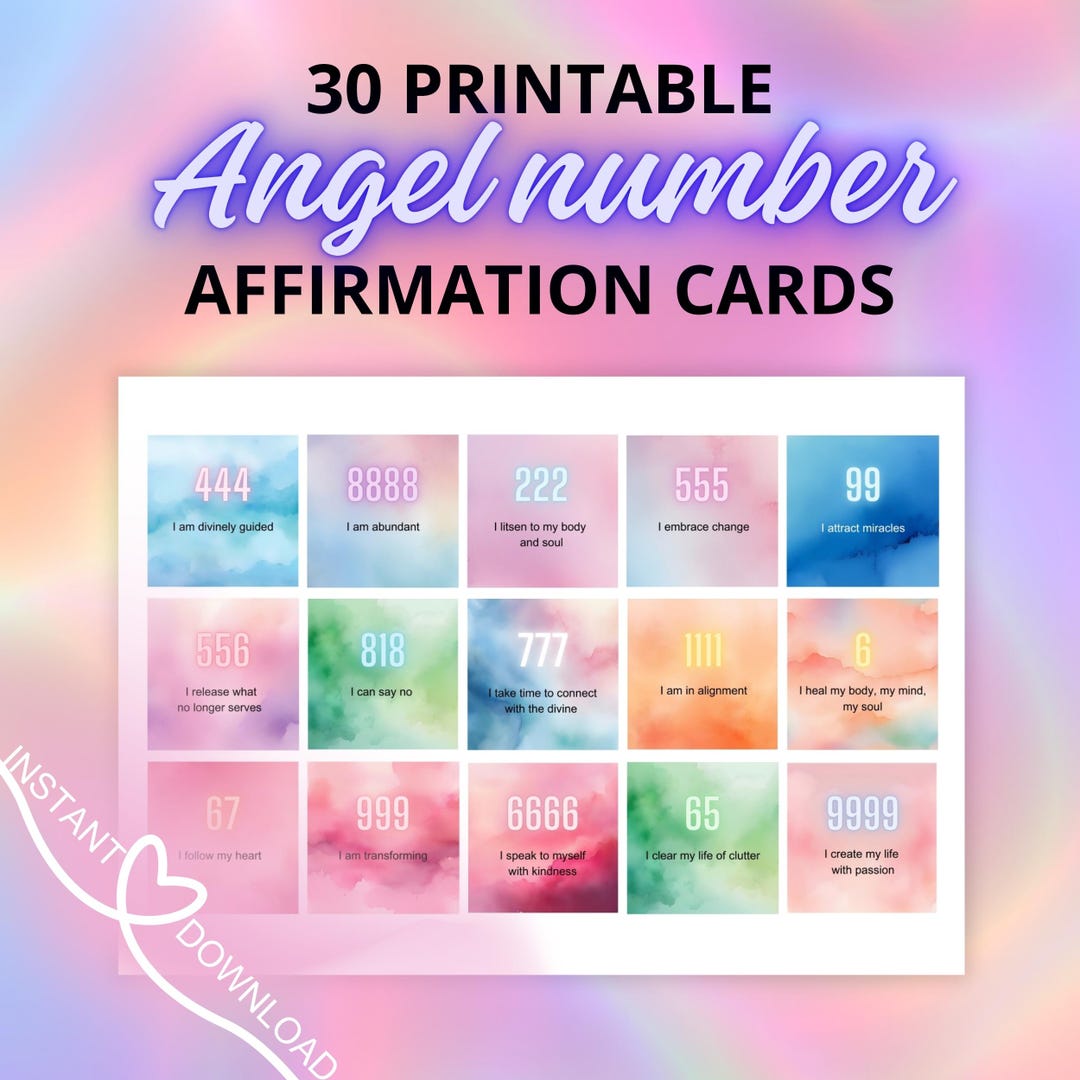 Instant Download Printable Angel Number Affirmation Watercolor Oracle ...