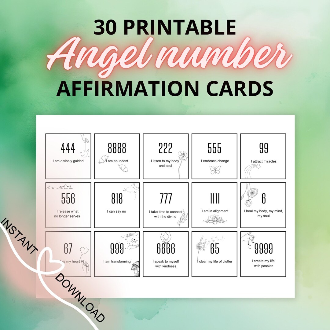 Instant Download Printable Angel Number Affirmation Black and White ...