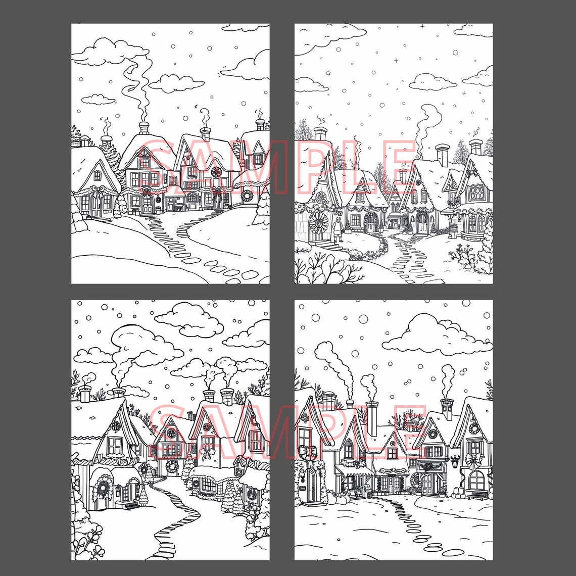 60 Winter Village Coloring Pages - Adult and Kids Coloring Book ...