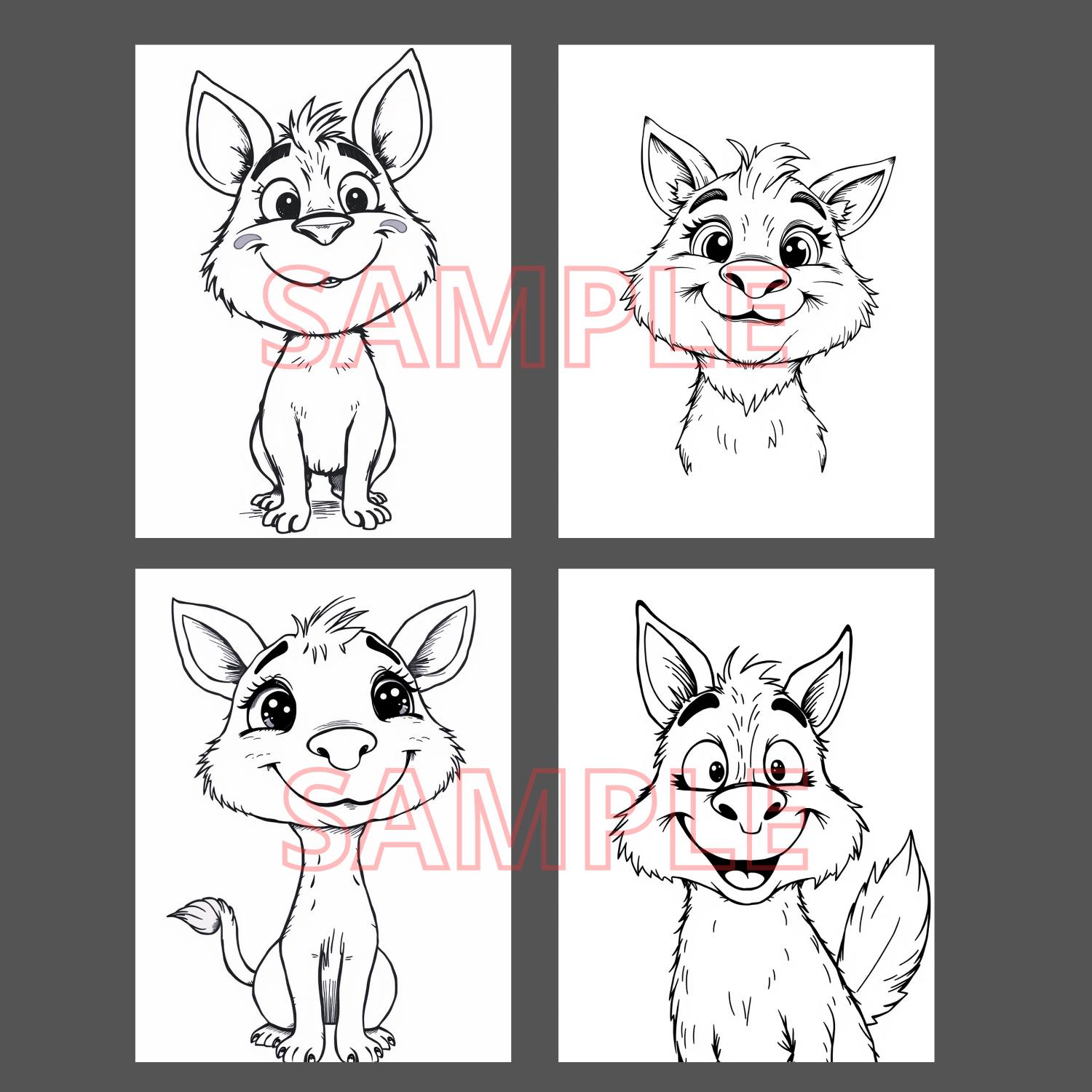 60 Smiling Animals Coloring Pages - Adult Kids Coloring Book, Instant ...