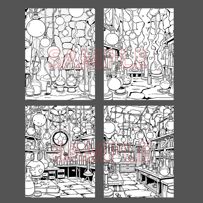 60 Fantasy Alchemy Laboratory Coloring Pages - Adult and Kids Coloring ...