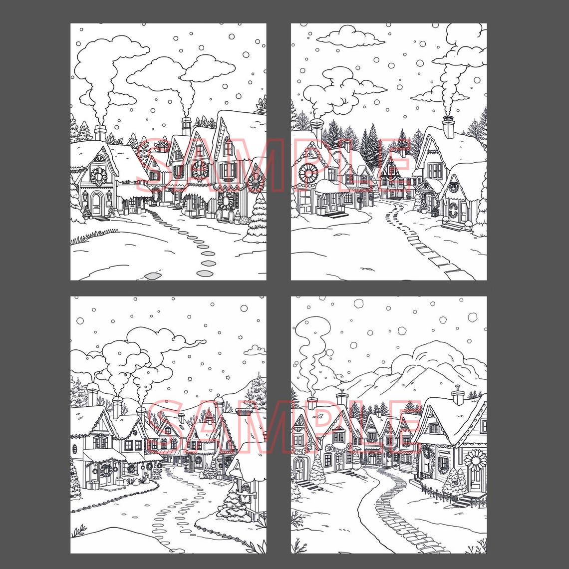 60 Winter Village Coloring Pages - Adult and Kids Coloring Book ...