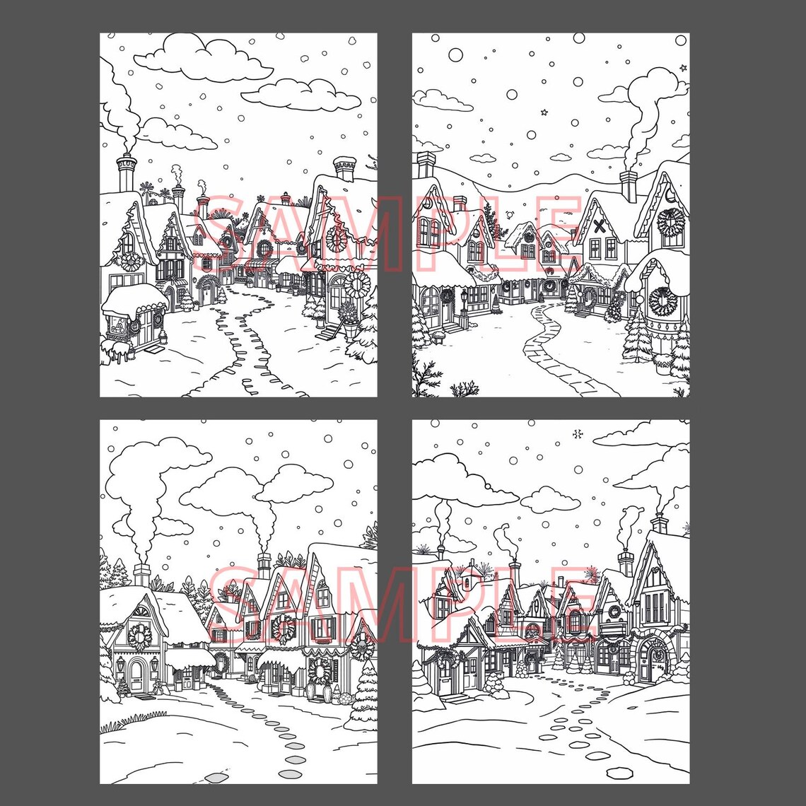 60 Winter Village Coloring Pages - Adult and Kids Coloring Book ...