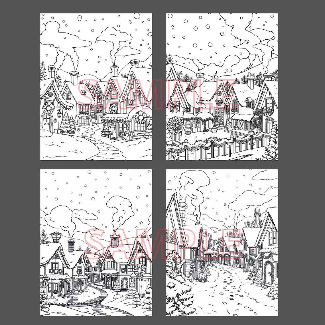 60 Winter Village Coloring Pages - Adult and Kids Coloring Book ...