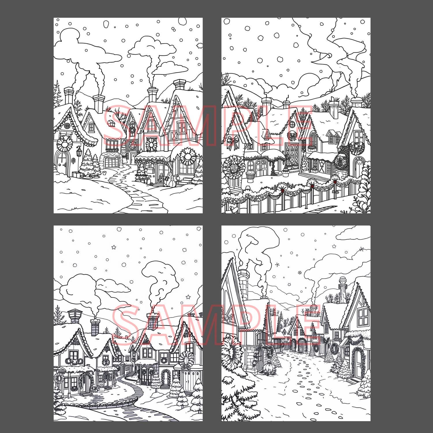 60 Winter Village Coloring Pages - Adult and Kids Coloring Book ...