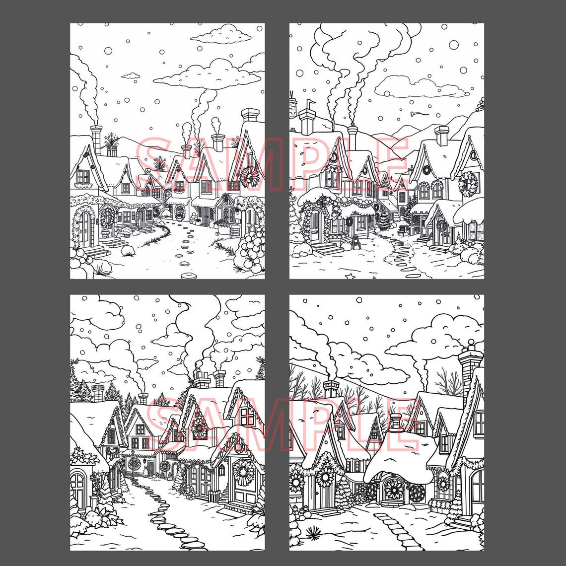 60 Winter Village Coloring Pages - Adult and Kids Coloring Book ...