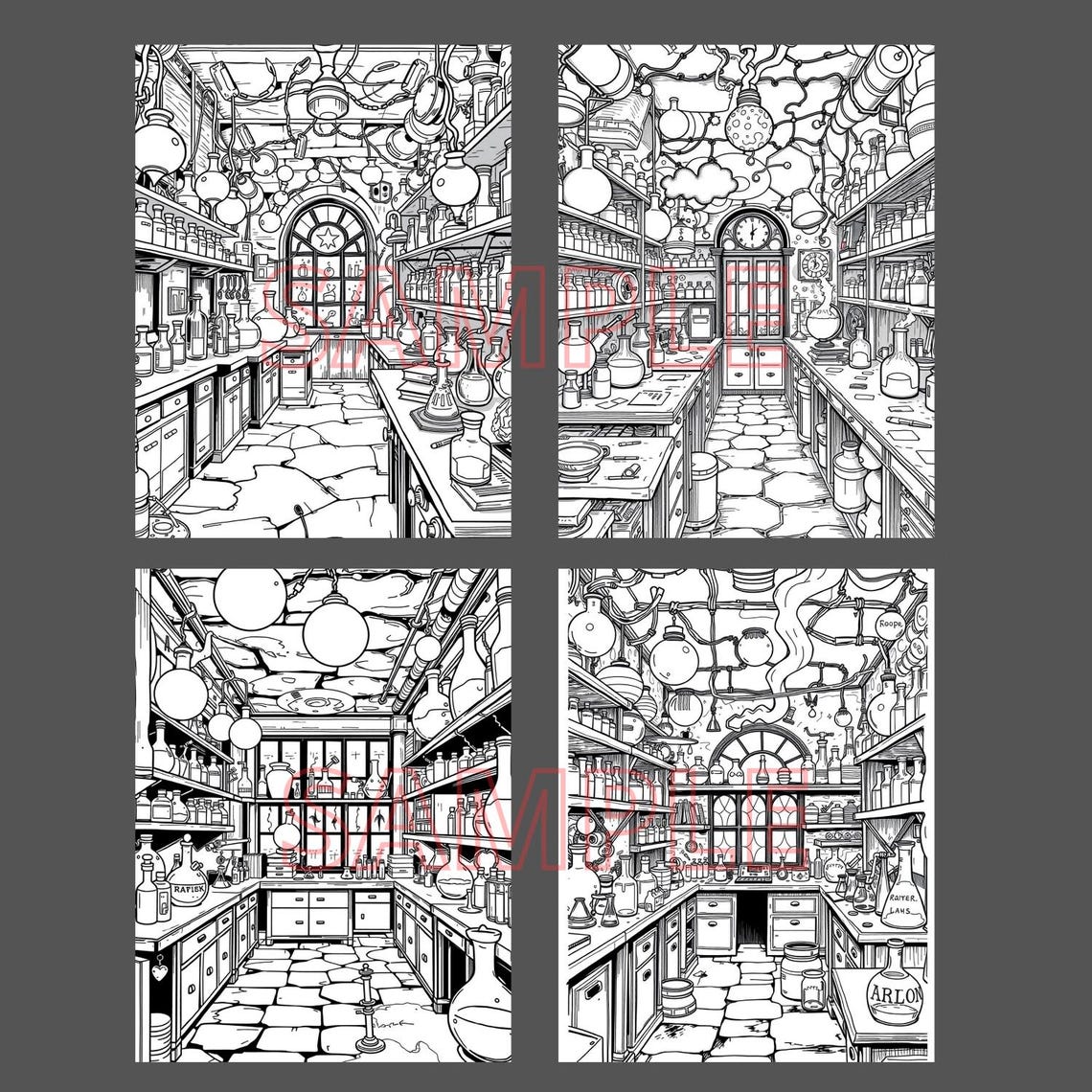 60 Fantasy Alchemy Laboratory Coloring Pages - Adult and Kids Coloring ...