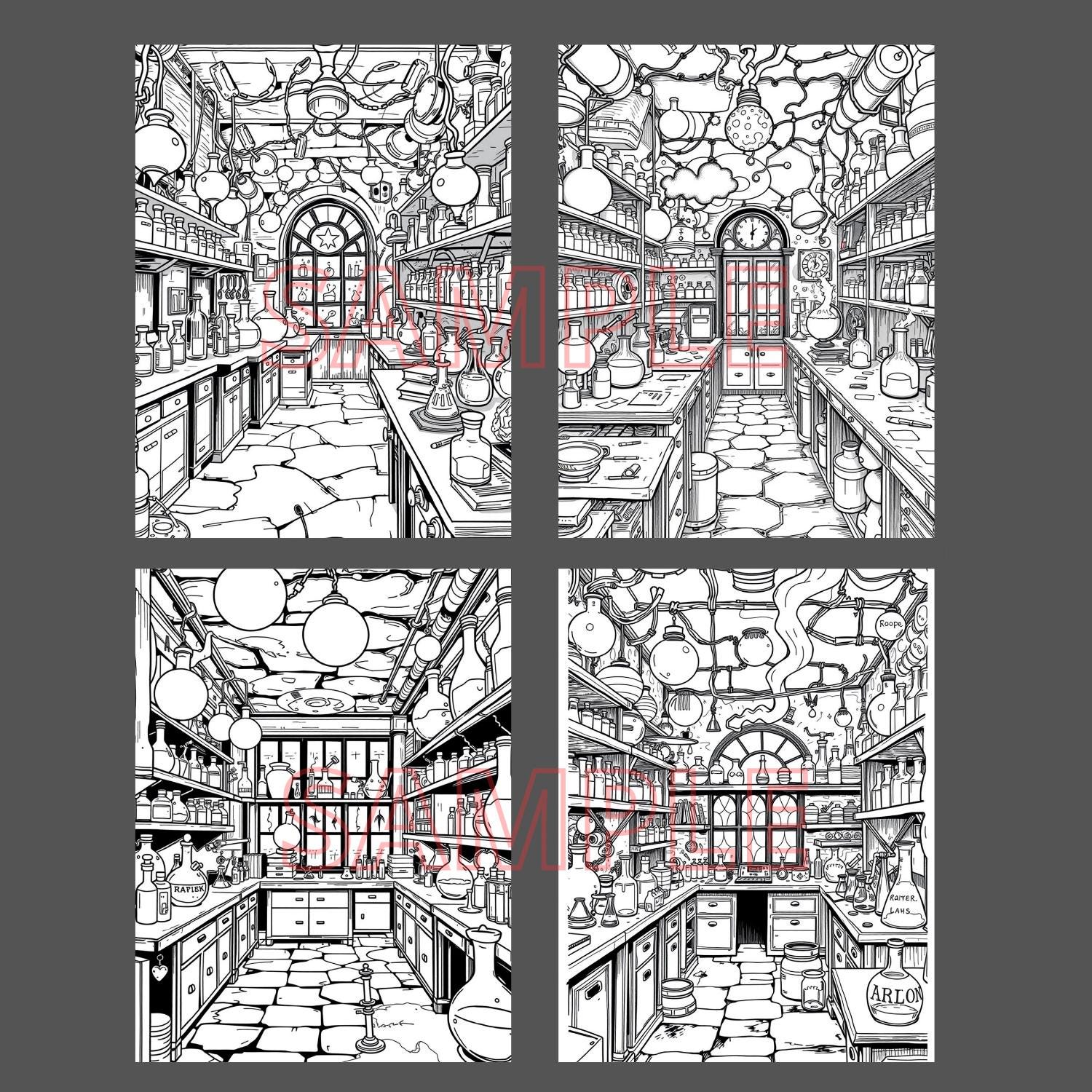 60 Fantasy Alchemy Laboratory Coloring Pages - Adult and Kids Coloring ...