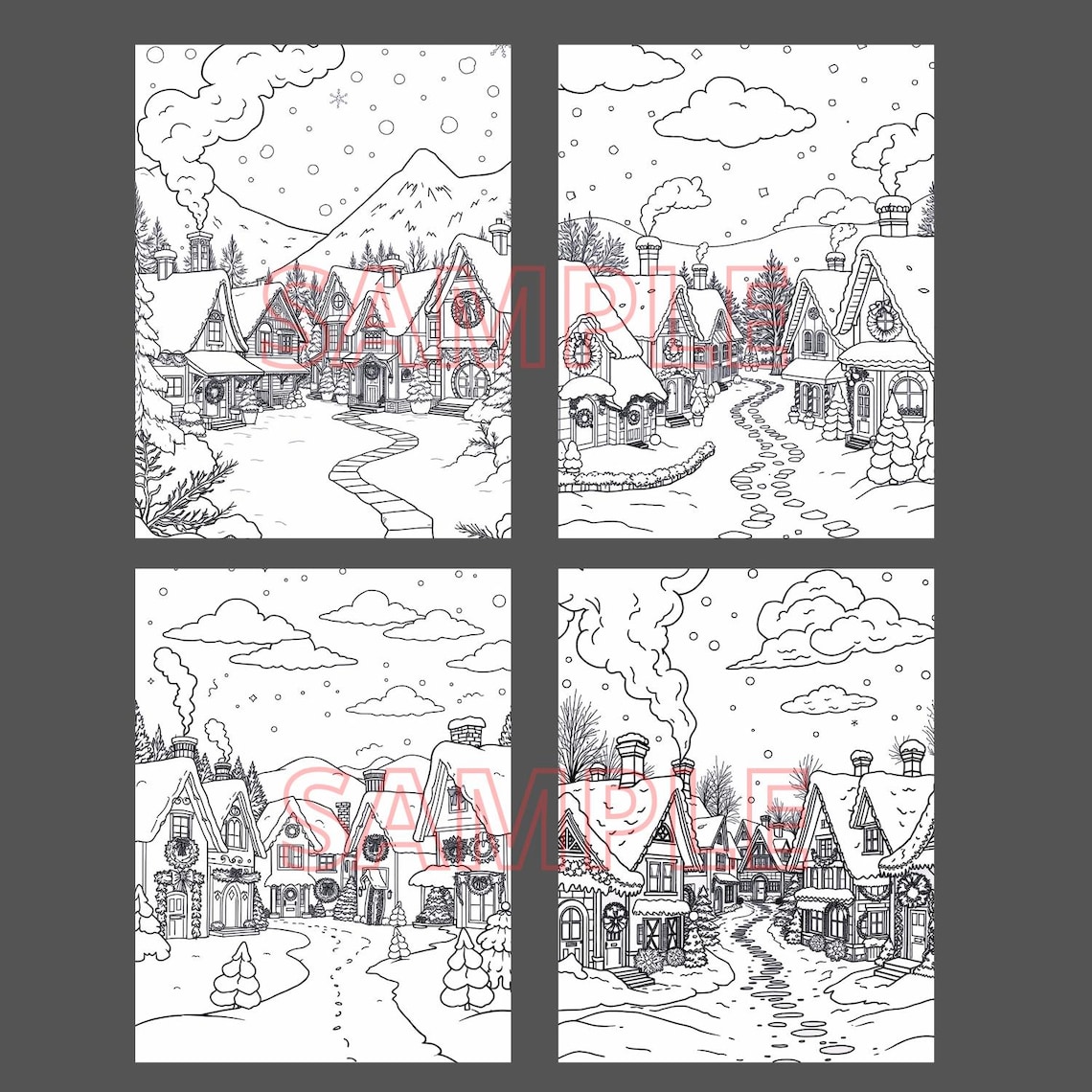 60 Winter Village Coloring Pages - Adult and Kids Coloring Book ...