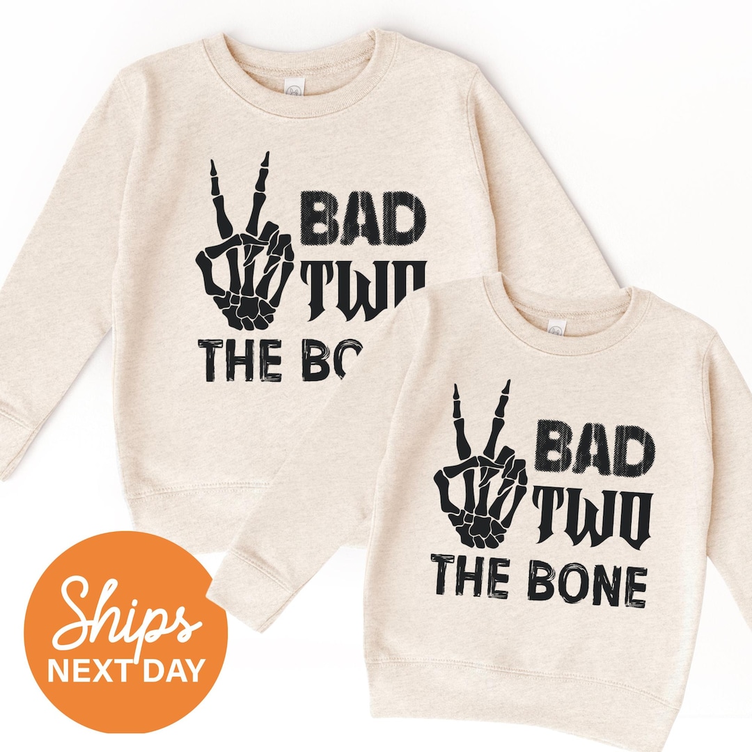 Bad Two the Bone Youth Crewneck, Skeleton Rock Biker Birthday ...