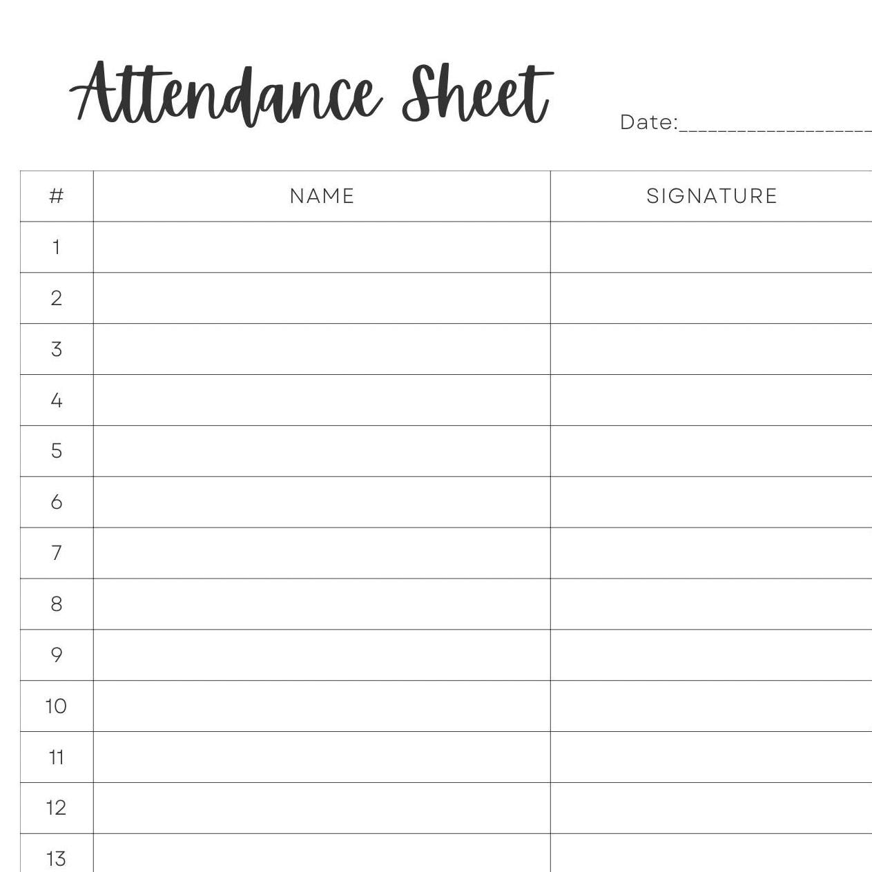 Attendance Sheet - Etsy