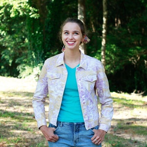 French Country Style Toile Jacket / Cute Jean Jacket Style W Lavender ...