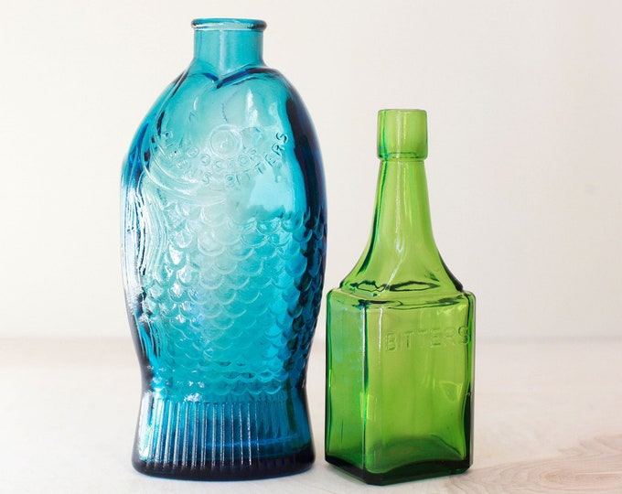 Two Wheaton Bitters Bottles/ Aqua Blue Doctor Fisch’s Bitters & Small ...