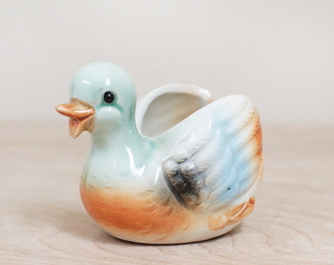 Tiny Duck Planter/ Sweet Deco Era Ceramic Cutie/ Small Fun Ducky Pencil ...