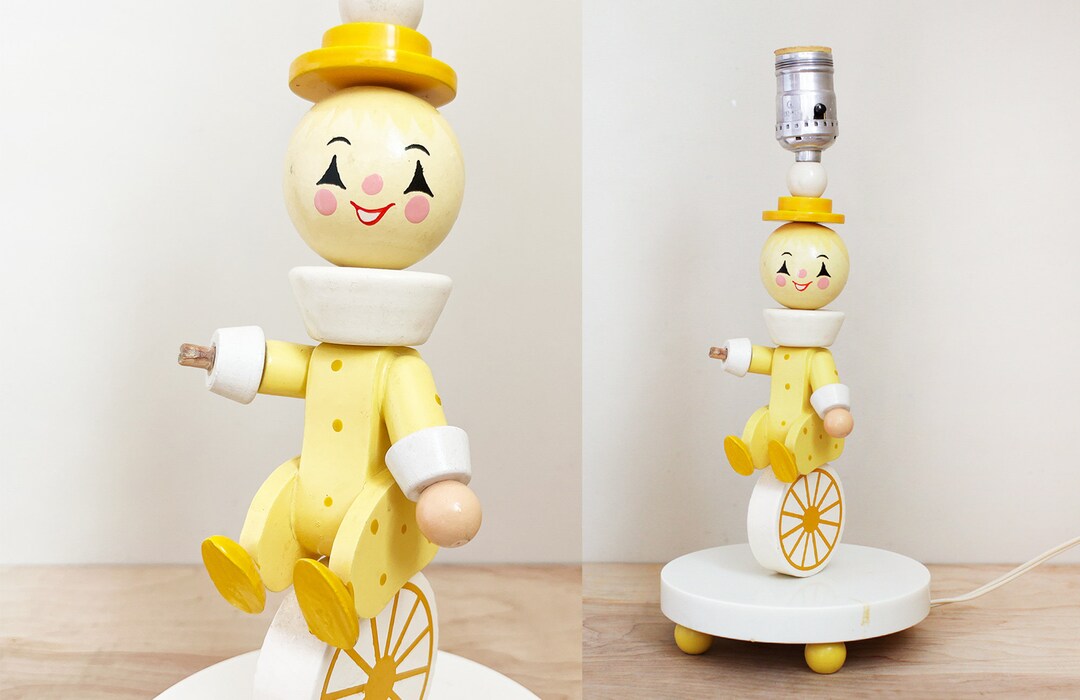 IRMI Hand Painted Child's Clown Lamp/ Cute and Rare Little Bedside Lamp ...
