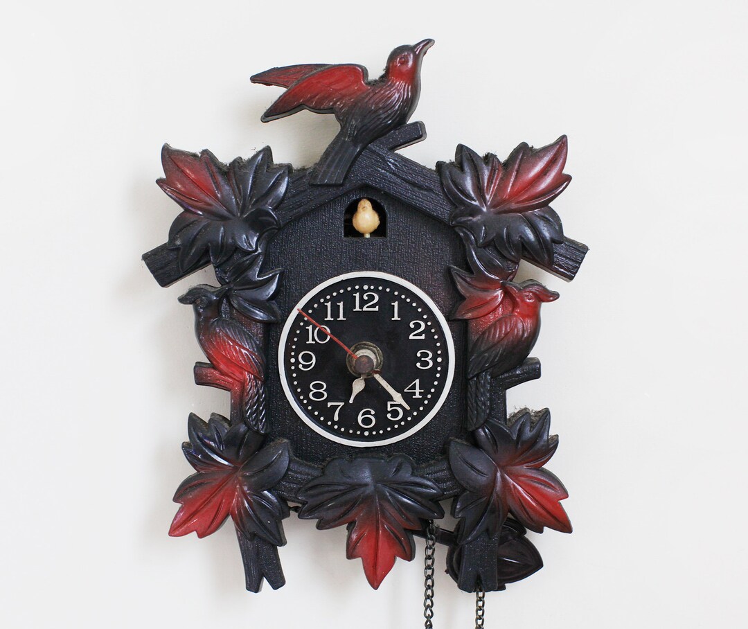 Vintage Plastic Red & Black Bird House Cuckoo Clock/ Small Retro ...