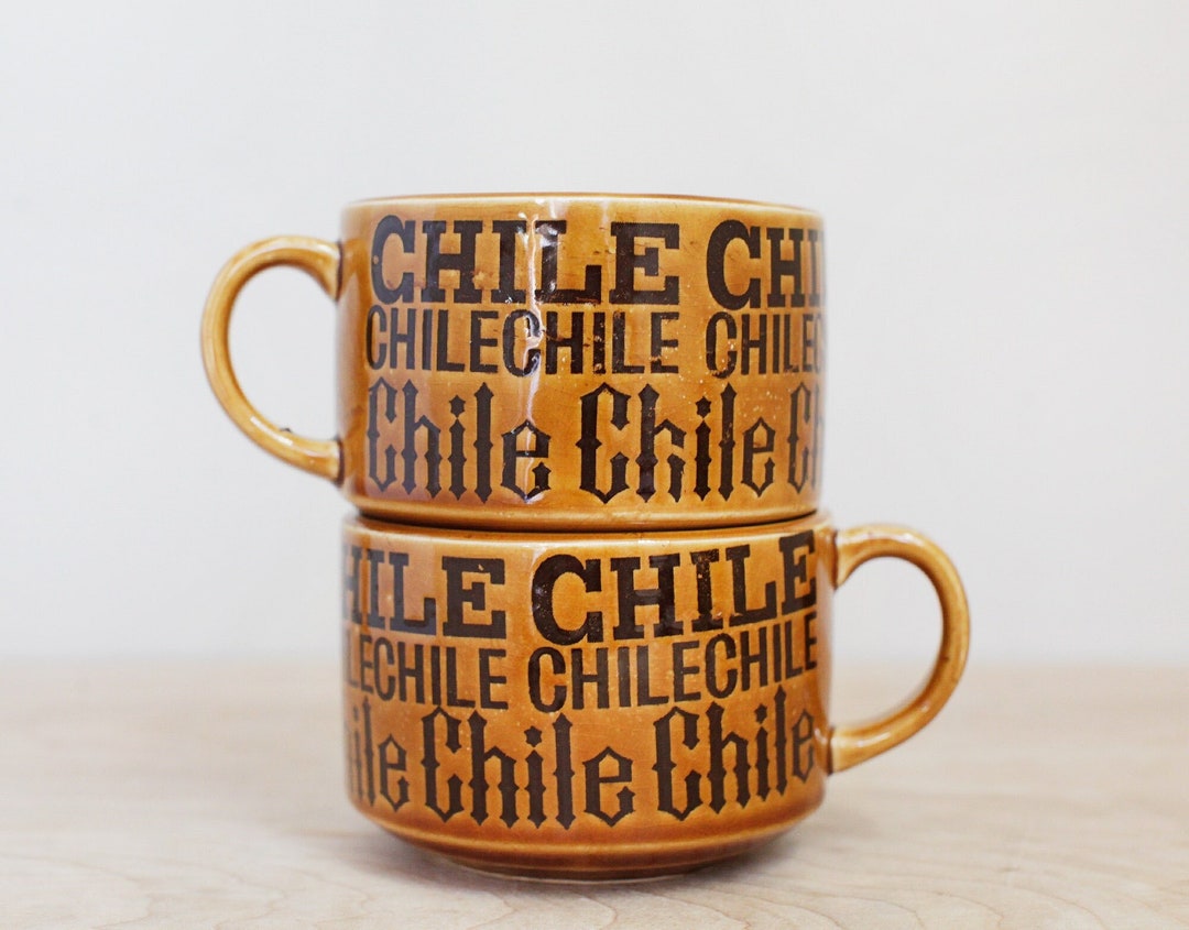 Mid Century Chile Mugs Set of Two/ Fun Graphics W Great Color/ Groovy ...