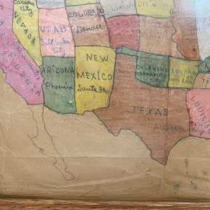 Hand Drawn & Colored US Map Dated 1925/ Wonderful Primitive Style ...