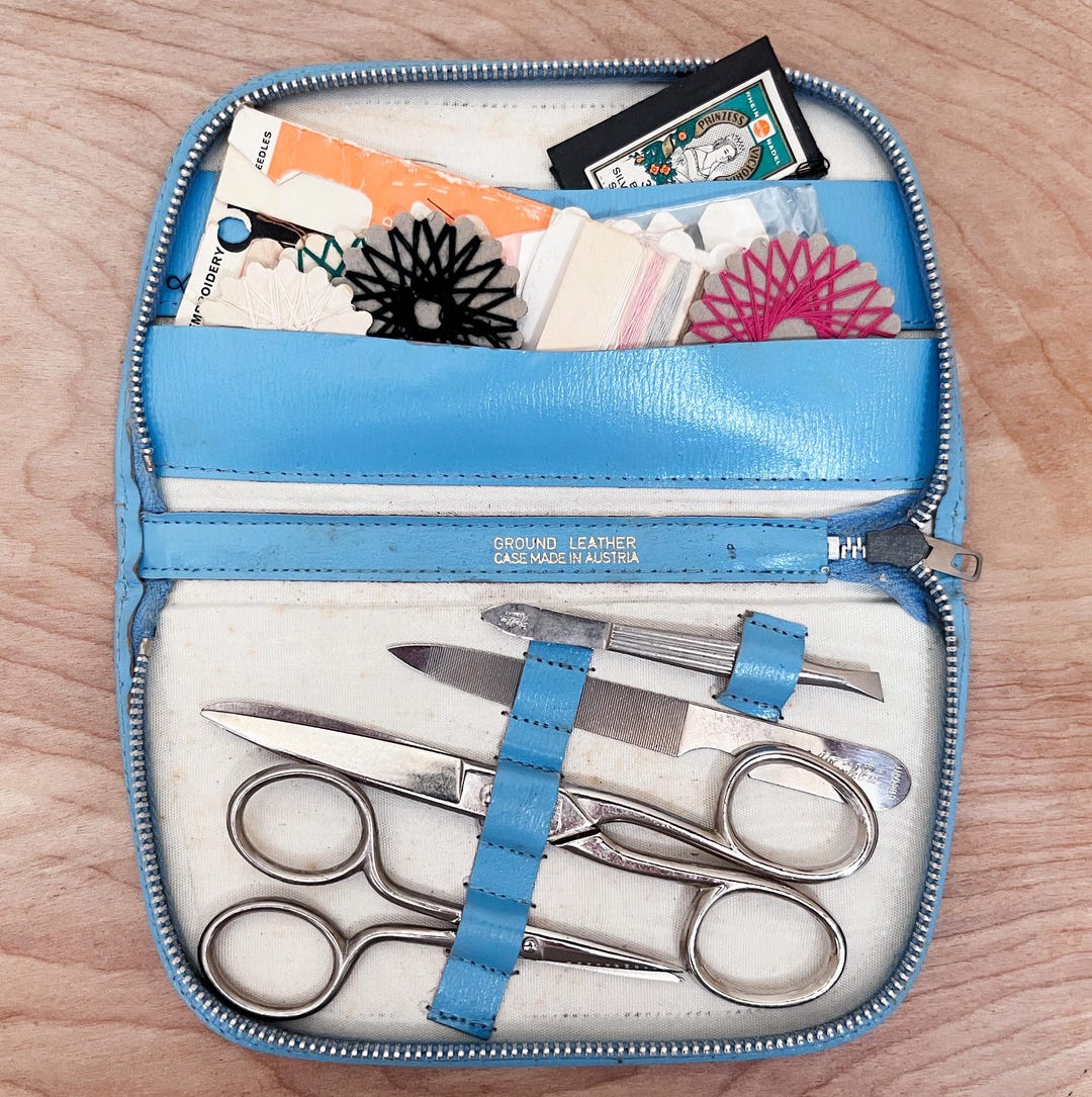 Vintage Sewing Kit in Blue Leather Case/ Set of German Made Tools in ...