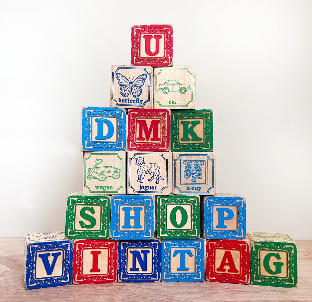 Vintage Alphabet Blocks / Cute Incomplete Set 19 Total, W Animals and ...