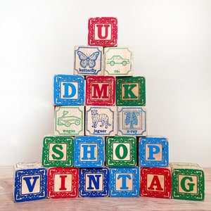 Vintage Alphabet Blocks / Cute Incomplete Set 19 Total, W Animals and ...