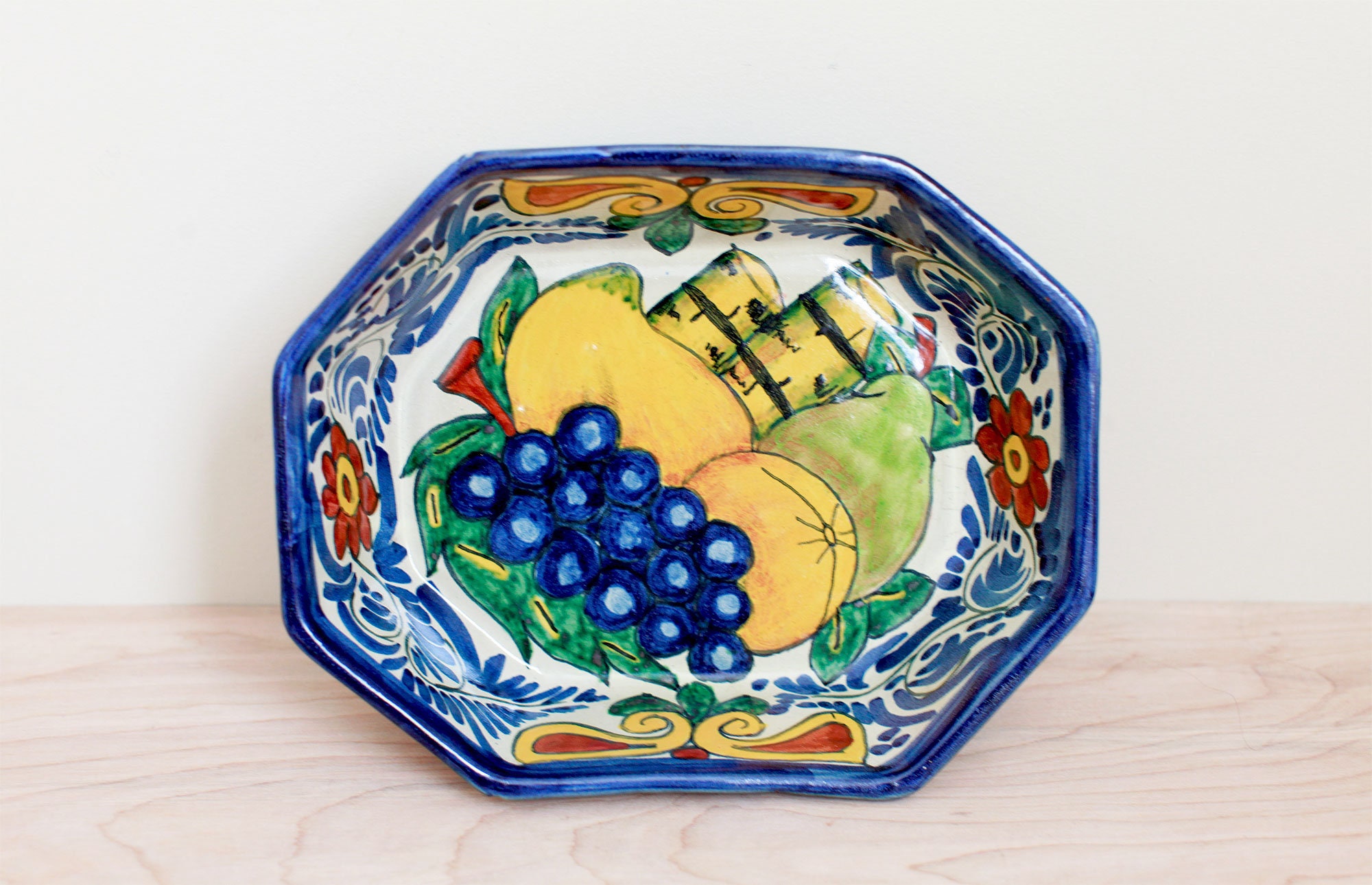 Unique Octagon Shaped Hand Painted Fruit Bowl/ Mid Century | Etsy