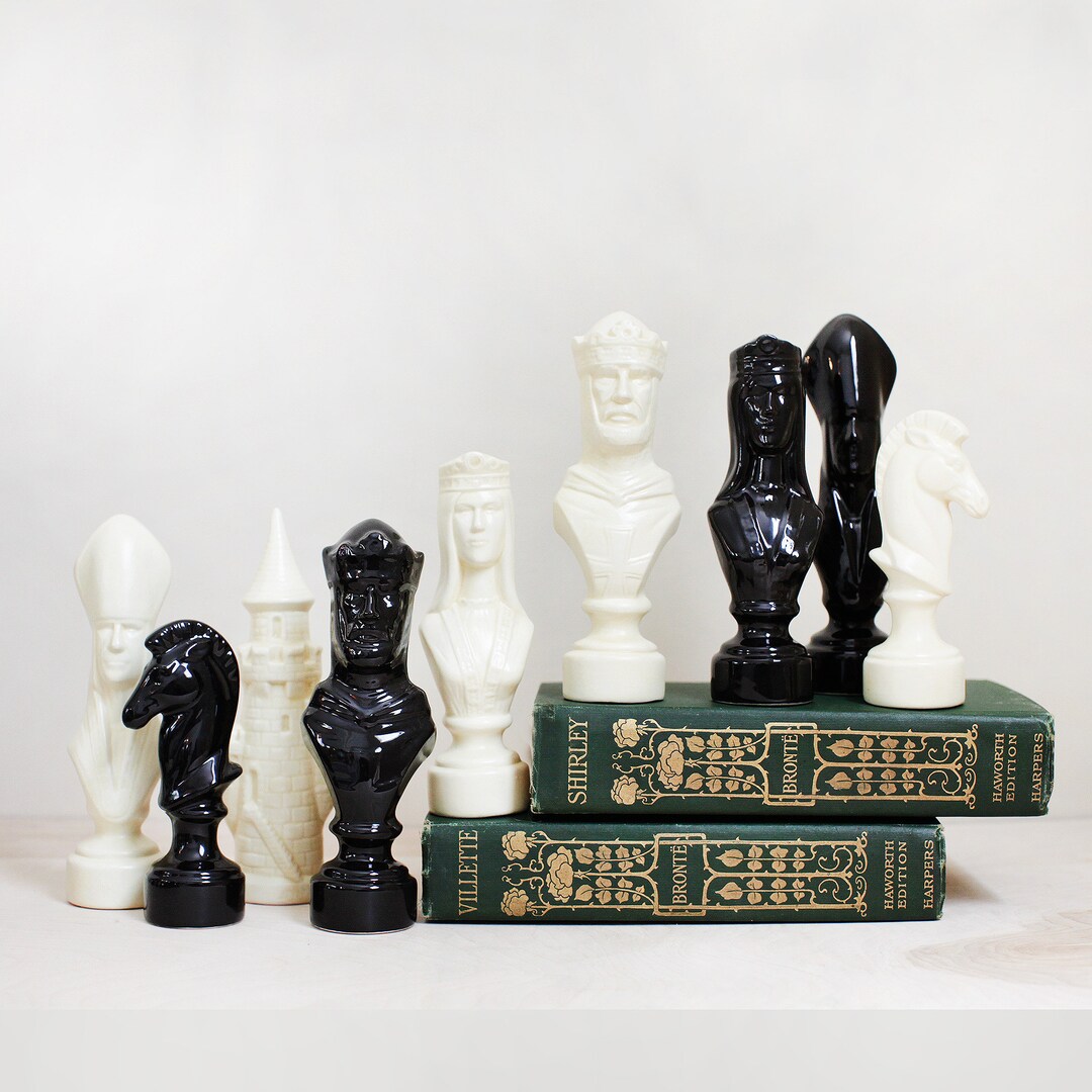1979 Scioto Ceramic Chess Set Pieces/ Large 70s Mold Glazed Medieval ...