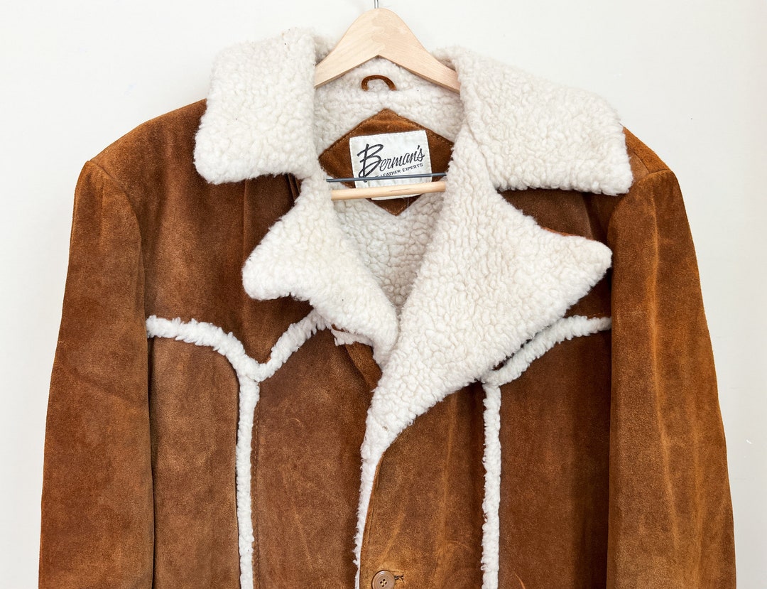 Berman's Men's Shearling & Suede Leather Jacket Size - Etsy