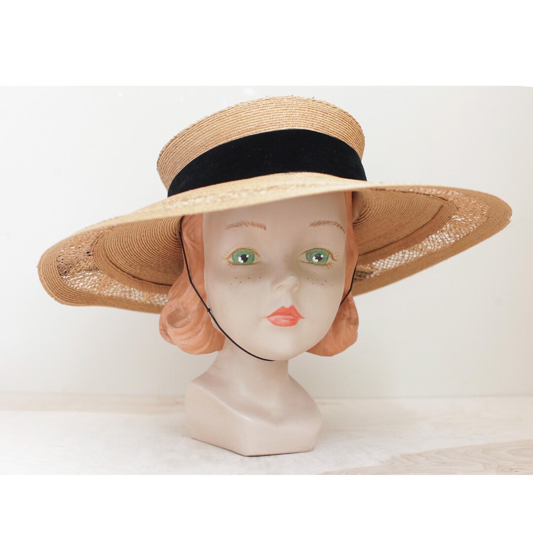 Vintage G. Howard Hodge Woven Straw Hat/ Beautiful Wide Brimmed Hat W ...